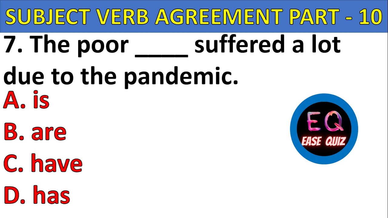 Subject verb agreement english grammar quiz english test quiz subject ...
