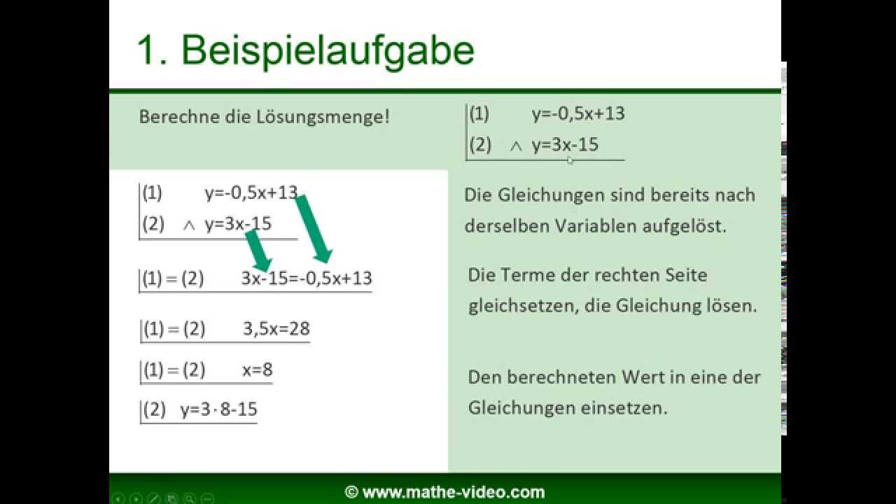 Lineare Gleichungssysteme - Gleichsetzungsverfahren - YouTube