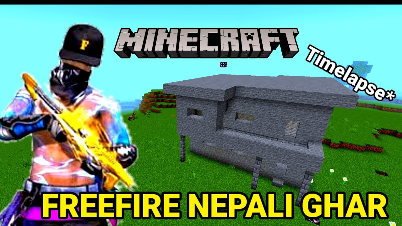FREEFIRE cemented house(NEPALI GHAR) build timelapse in Minecraft - YouTube