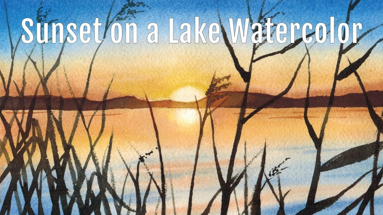 Sunset on a lake in watercolor - real time beginner tutorial - YouTube