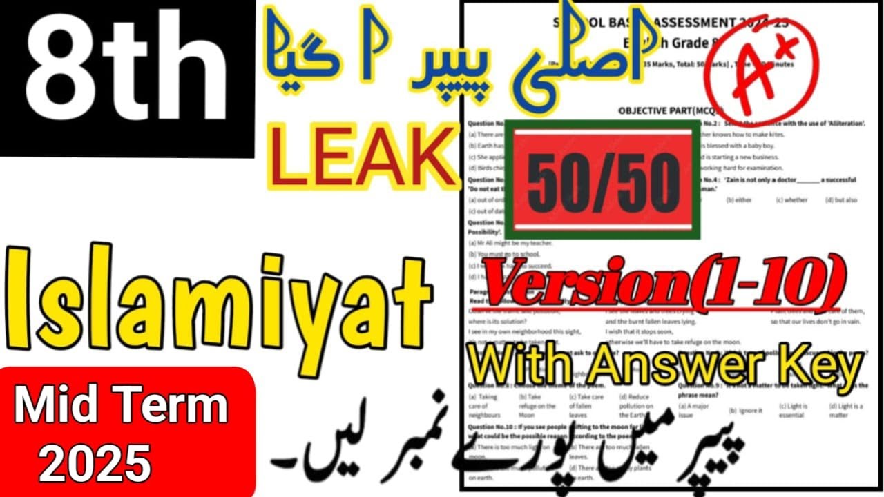 Class 8 Islamiat Paper 2nd term 2025-26 SBA 8th Class islamiat second ...