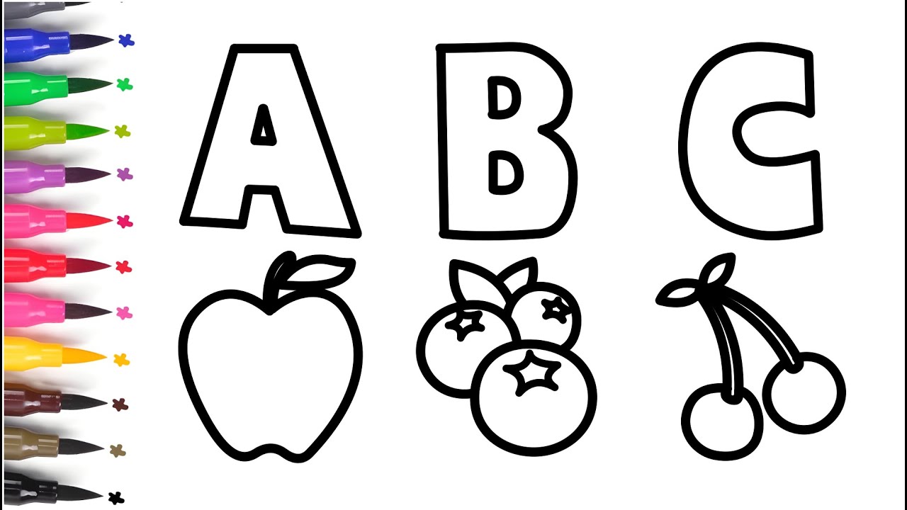 ABC Fruits Drawing Painting and Coloring | Learn Alphabet Letters ABC ...