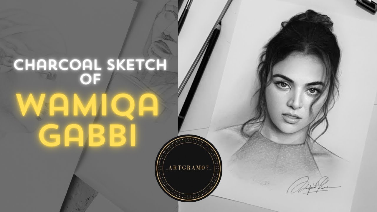 Drawing portrait with charcoal pencil ️/ Drawing sketch of Wamiqa gabbi ...