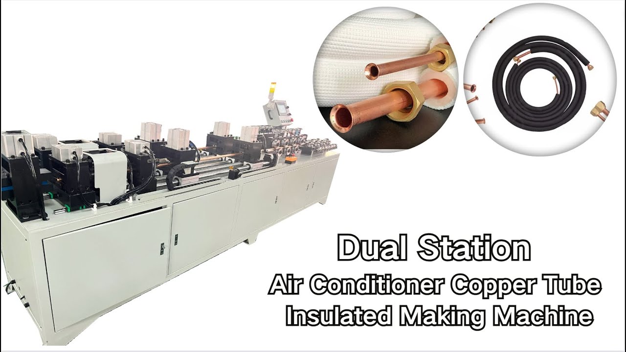 Dual station air conditioner insulated copper tube making machine - YouTube