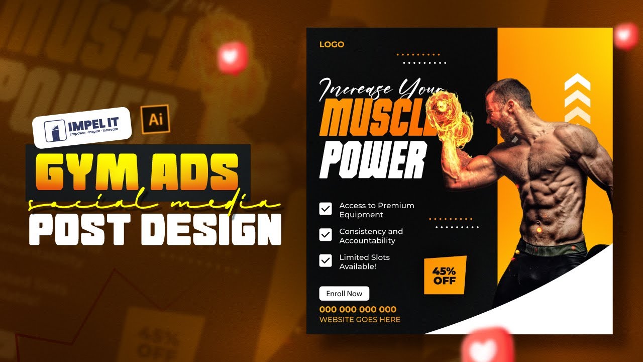 Progress Your Muscle Power ।। Gym Ads Social Media Poster Design in ...