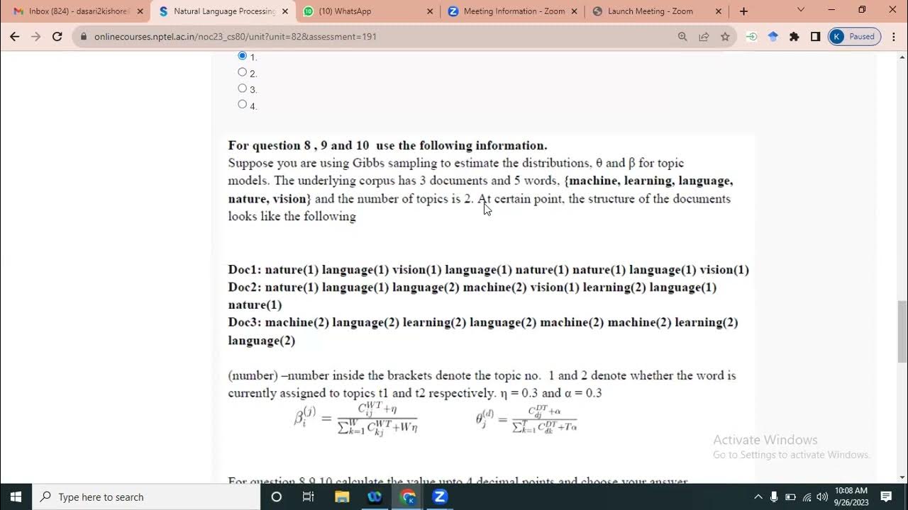 Natural Language Processing Nptel July 2023 Week9 Assignment Answers Youtube