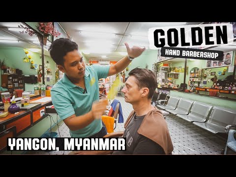 💈 Lying Down Golden Hand Burma Wet Shave & Hair Styling | Yangon Myanmar