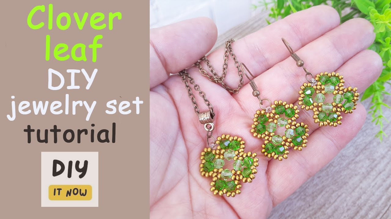 DIY four leaf clover beaded jewelry set / How to make seed bead gift ...
