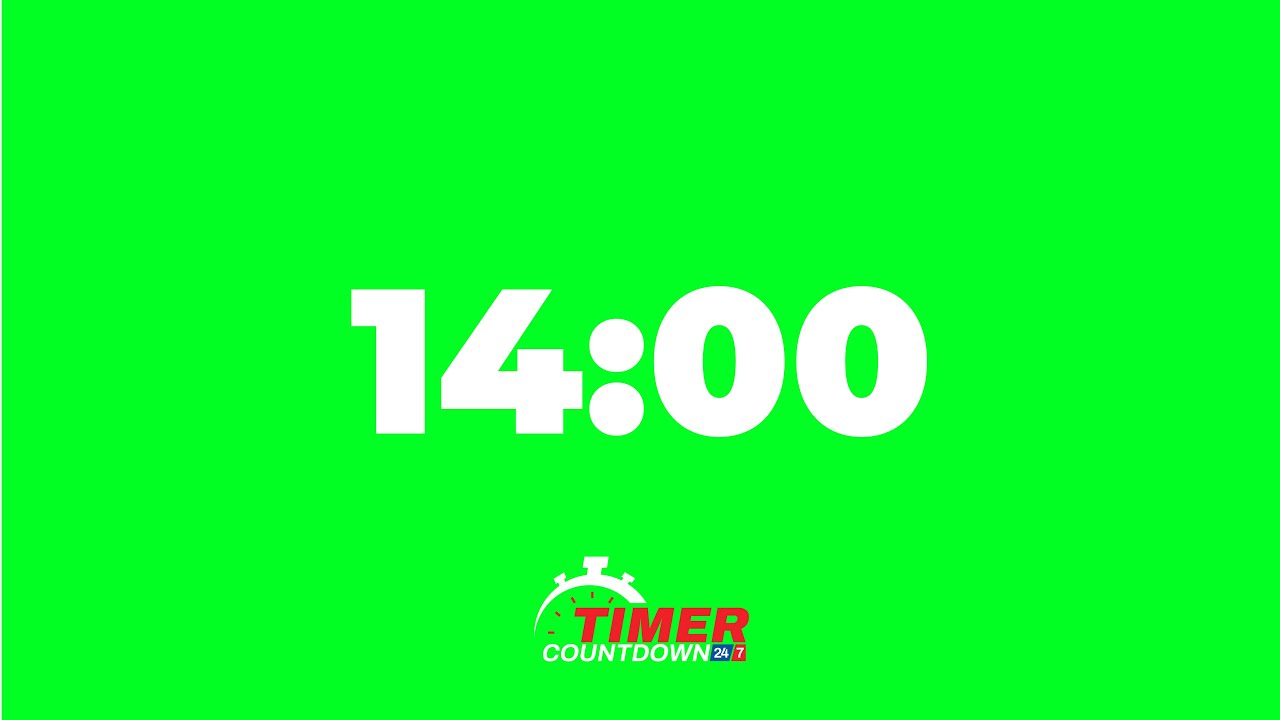 14-Minute Green Screen Timer | White Text Countdown with Alarm - YouTube