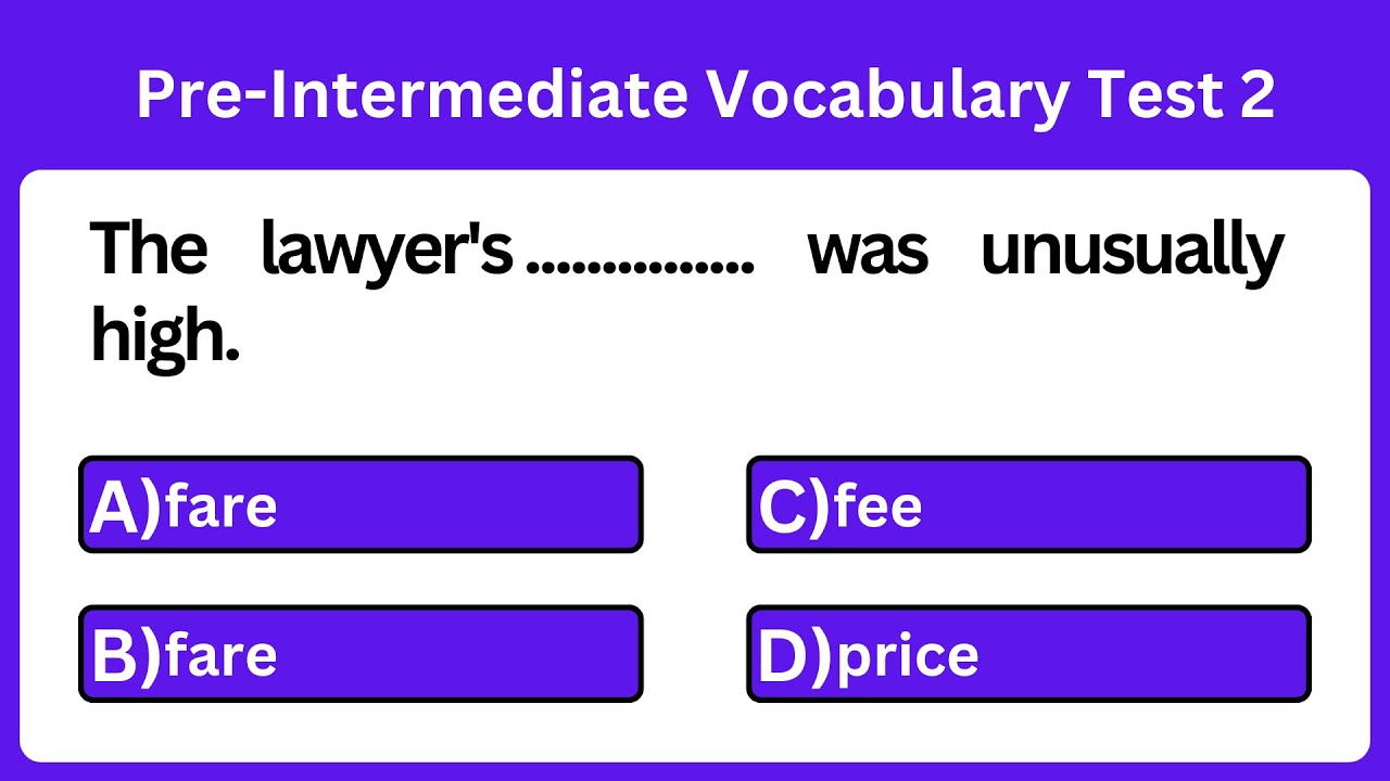 Pre-Intermediate Vocabulary Test 2 Grammar English quiz|| Time English ...