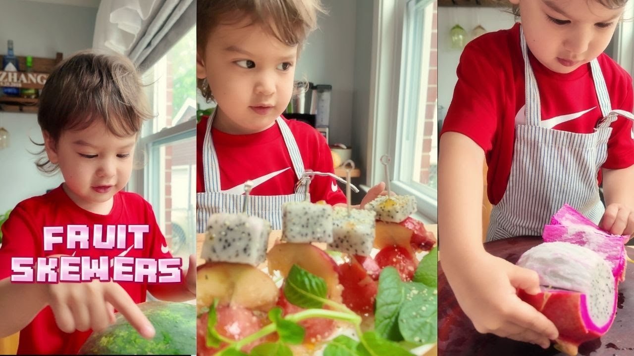 Levi makes fresh fruit skewers! - YouTube