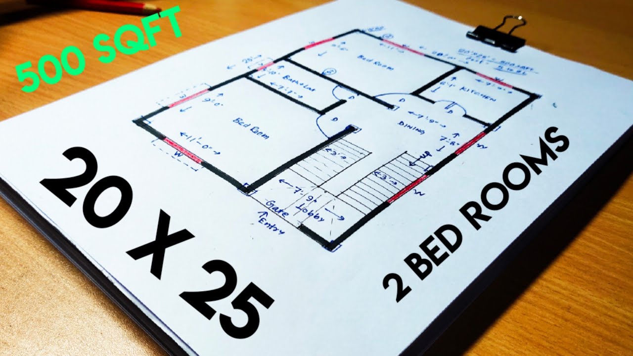 20 x 25 house plan wit 2 bed rooms II 2 bhk house plans II 500 sqft ...