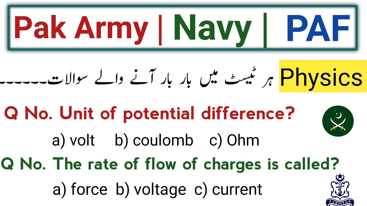Pak Army, Navy and Air Force Physics Test Preparation | AFNS/GDP/PN ...
