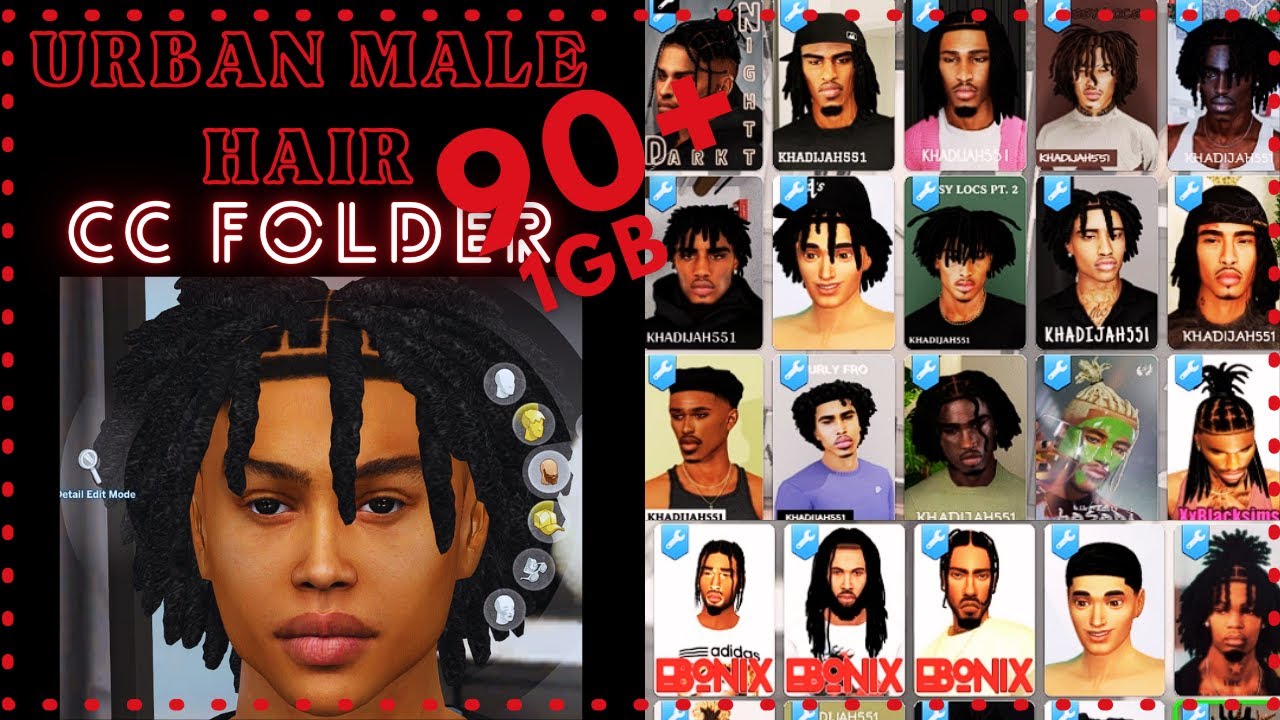 Sims 4 Urban Male CC Hair Folder 90+ 1GB | Dreads, Fades, Maxis Match ...