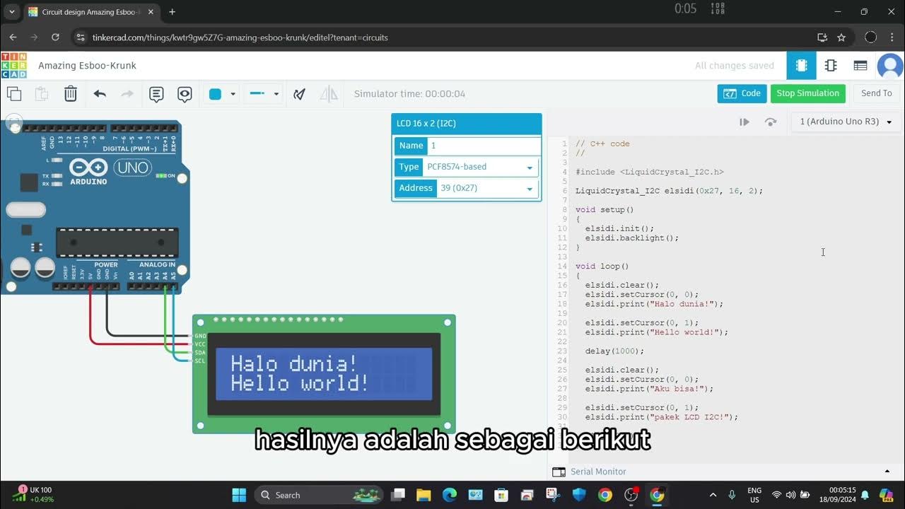 [Tinkercad] Cara Simpel Menggunakan LCD I2C 16x2 di Tinkercad - YouTube