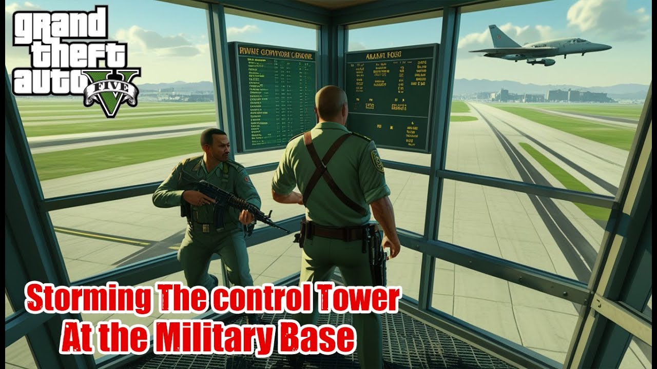 Storming the control tower at the military base in Grand Theft Auto V ...