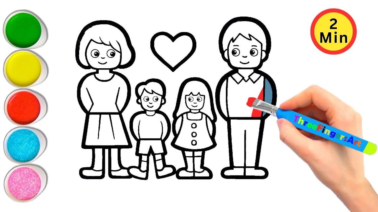 Family 👨‍👩‍👧‍👦Drawing and Coloring for Kids & Toddlers | Basic How to ...
