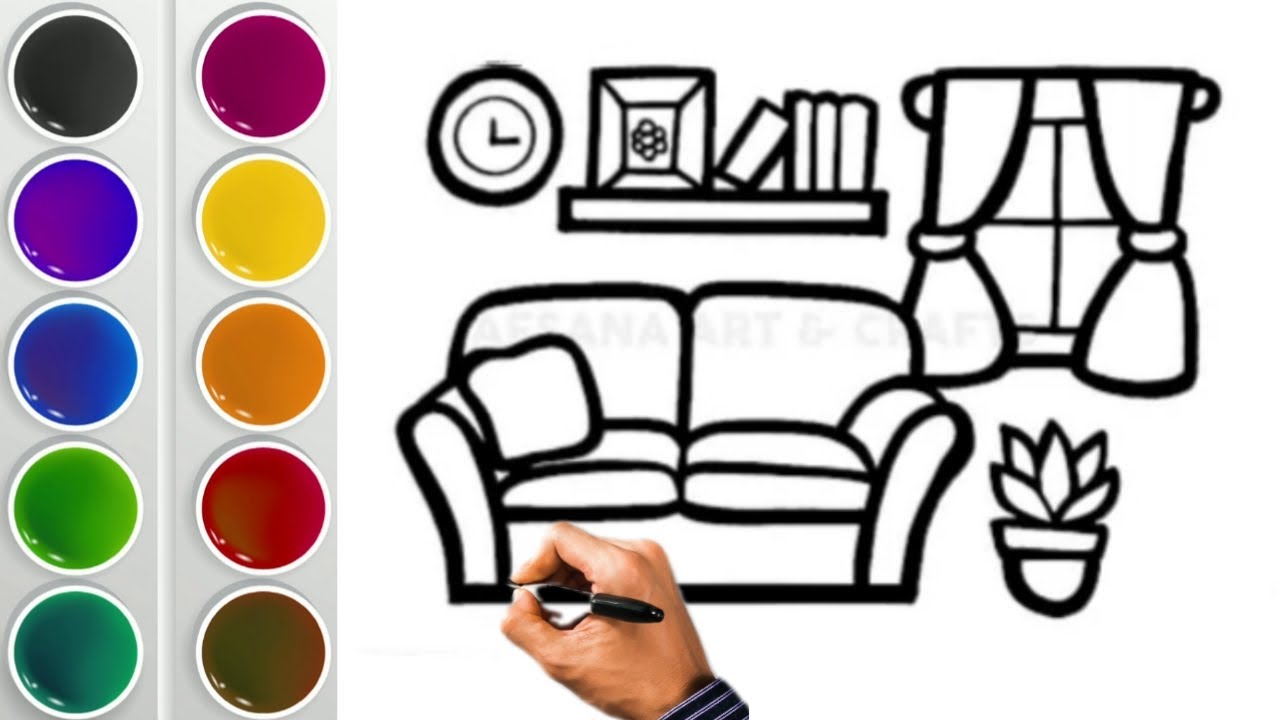 Living Room Drawing, Painting and Coloring for Kids & Toddlers | How to ...