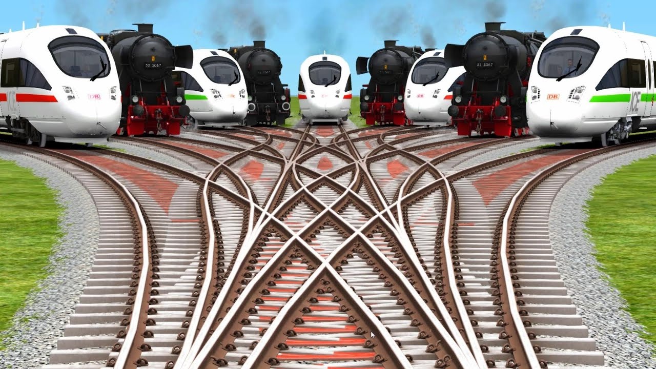 9 Fake Trains Crossing At Diamond Curved Railroad Crossing Tracks ...