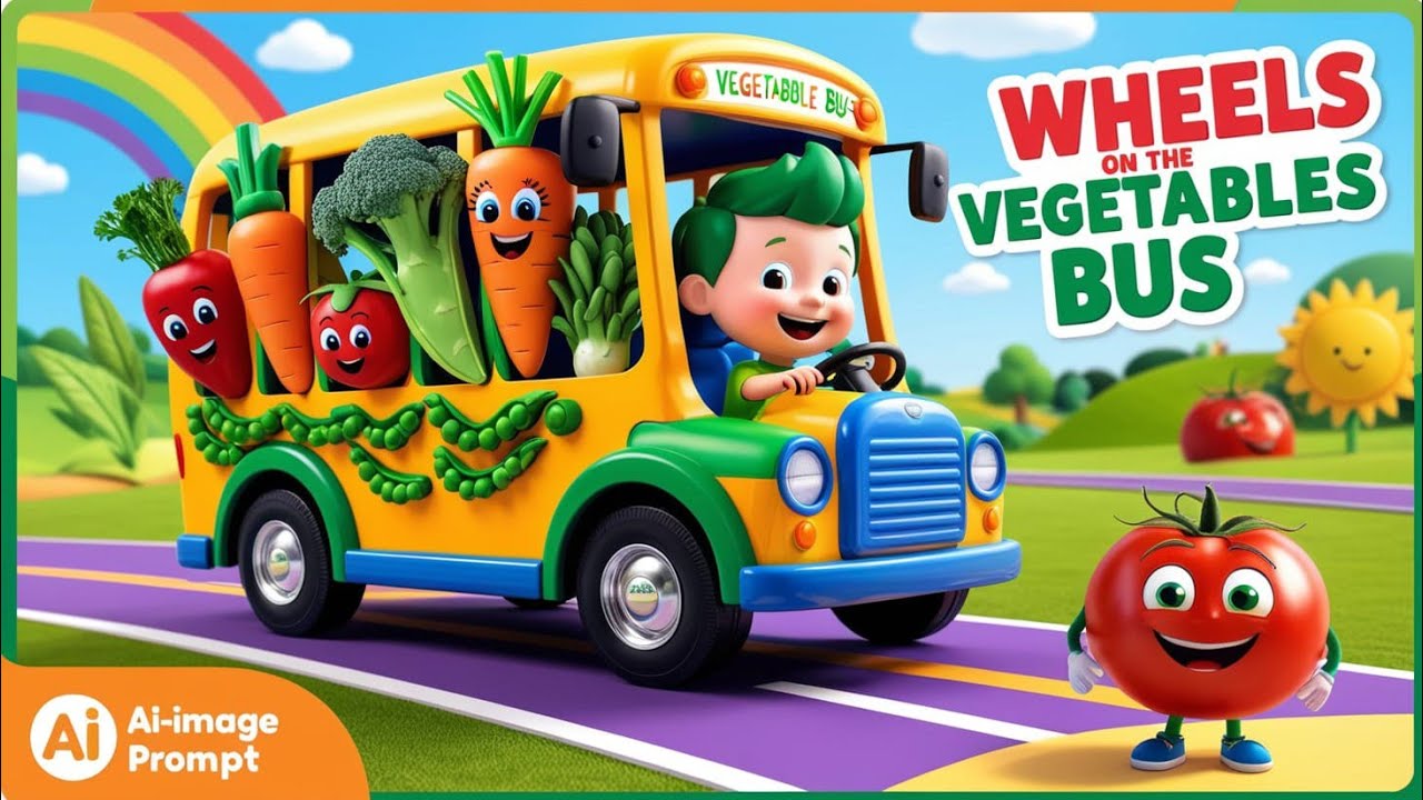 "🚐🎶 The Wheels on the Veggie Bus Go Round & Round! | Fun Kids Nursery ...