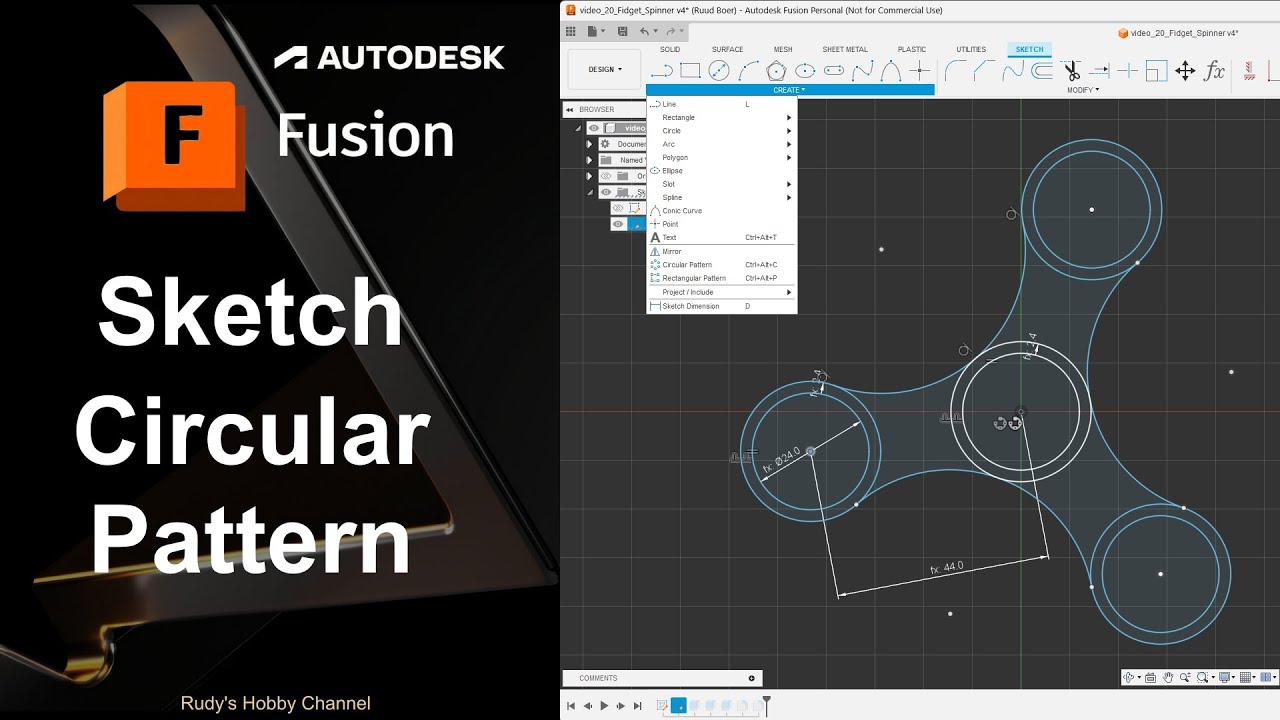 Autodesk Fusion 360 12 Sketch Circular Pattern Tool (and how to edit an ...