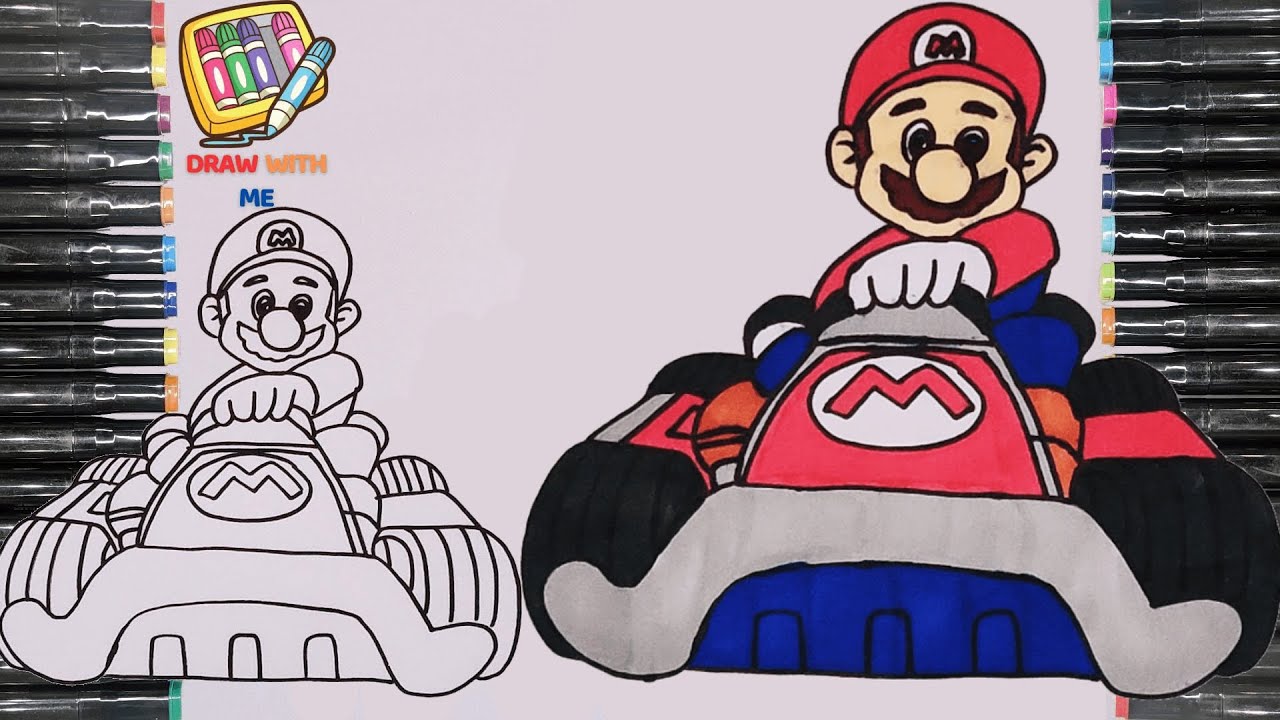 Drawing Super Mario on His Kart - YouTube