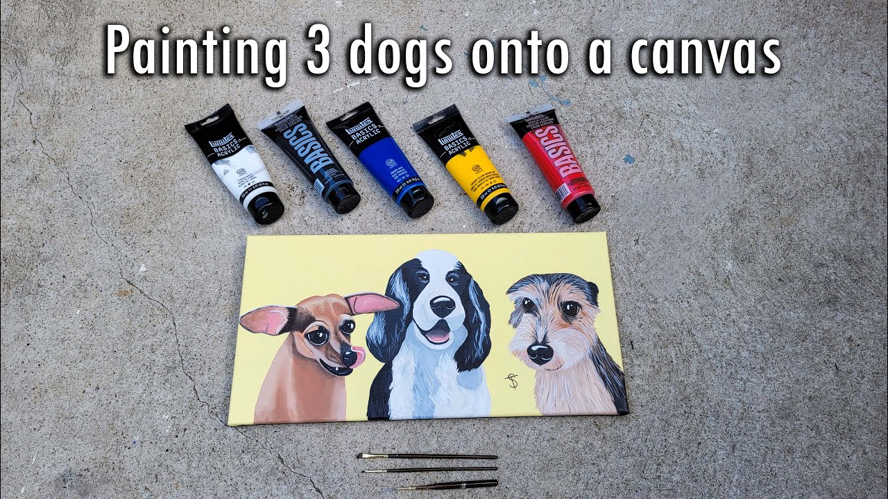 Painting three dogs onto a canvas | Acrylic painted pet portrait - YouTube