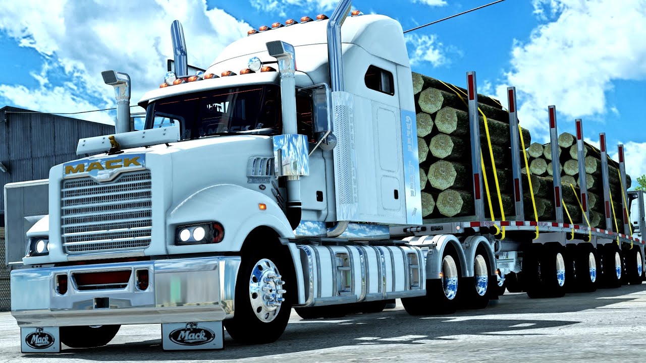 Mack Superliner Custom + Engine Mod | Hauling Logs Maxmiser Flatbed ...