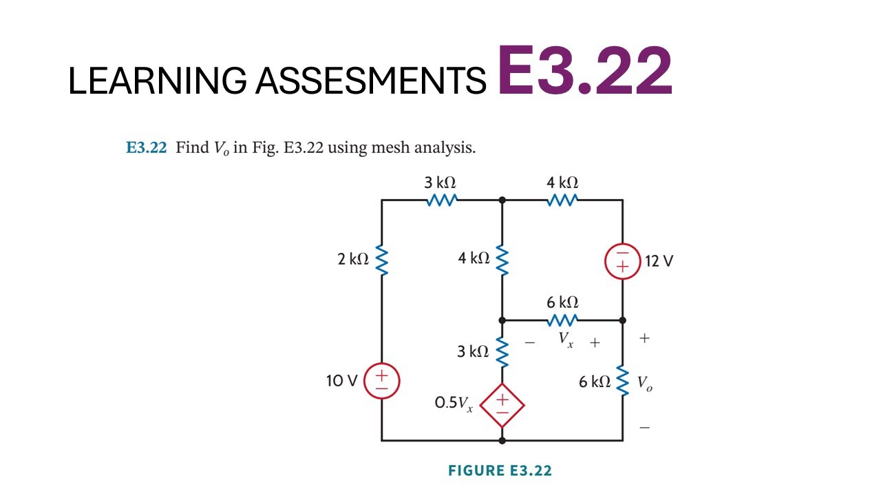 E3.22 Find Vo in Fig. E3.22 using mesh analysis. [IRWIN] MESH ANALYSIS - YouTube
