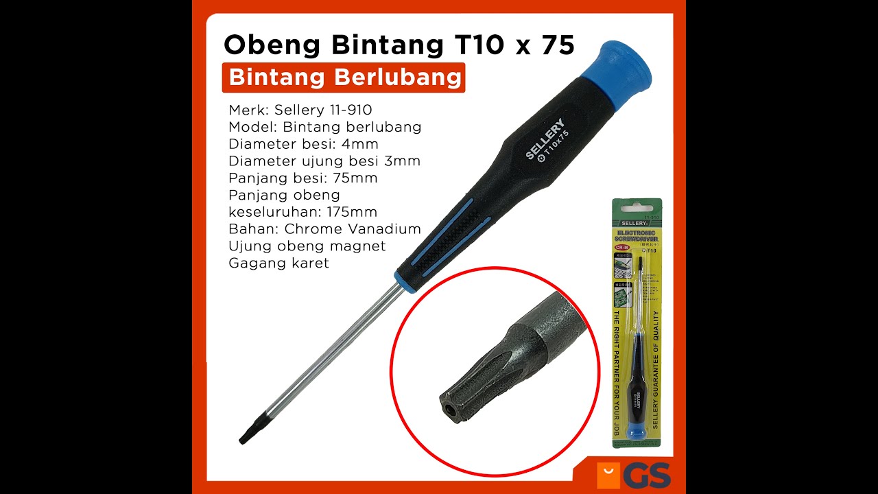 Obeng Bintang T10 x 75 Sellery 11-910 Star Lubang Panjang Besi 75mm ...