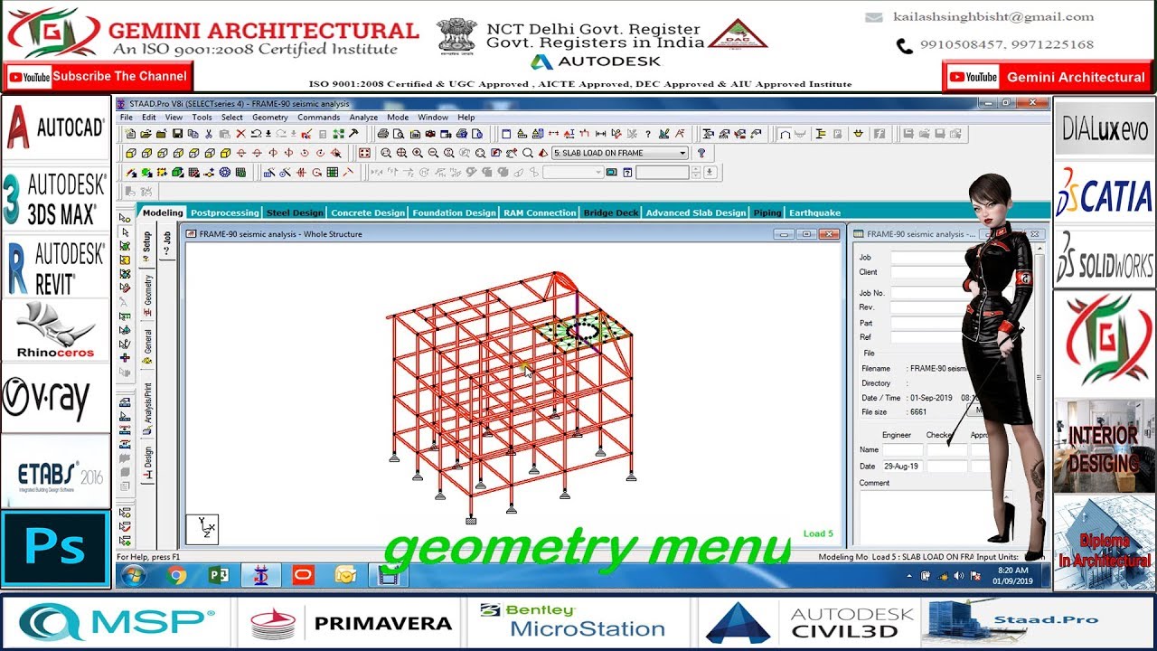 Staad Pro Geometry Menu Tutorial Part-7Hindi(Gemini Architectural ...