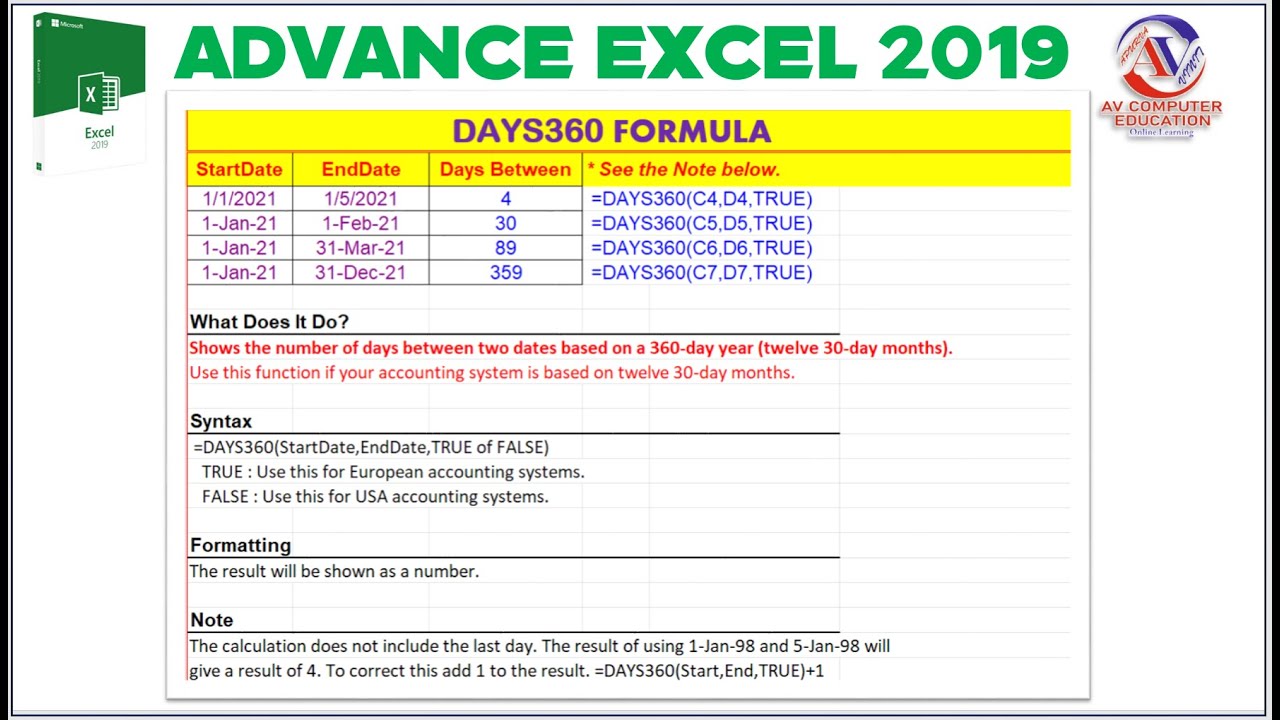 How To Use Days360 Function In Excel Tutorial How To Use The Excel Days360 Function Youtube 0446
