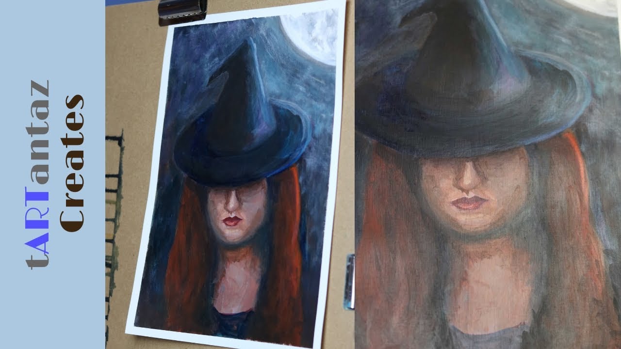 acrylic painting of a witch Halloween themed timelapse painting ...