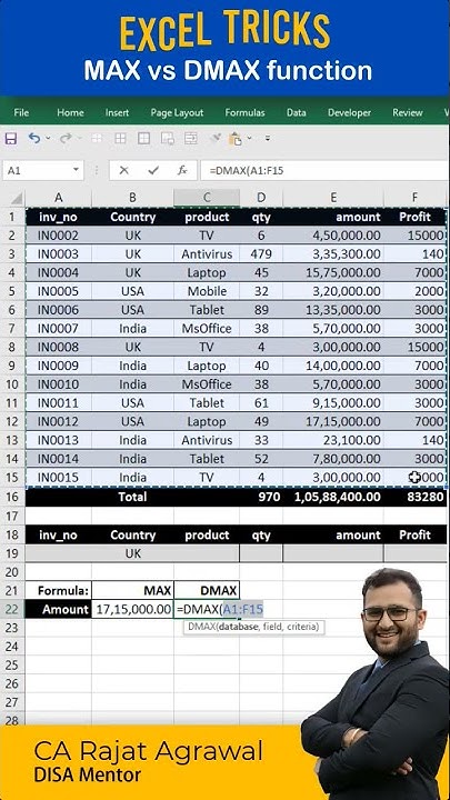 #excel 16 - MAX vs DMAX function in excel - YouTube