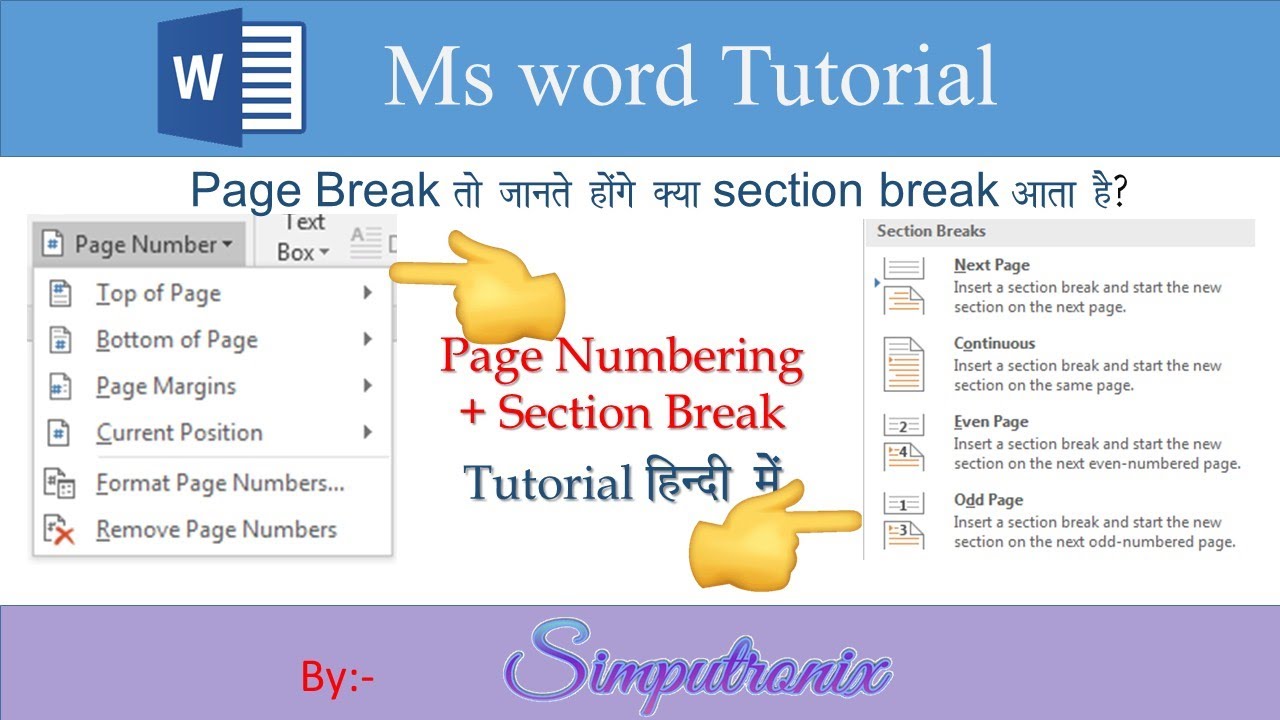 How to Insert Page Number with Section Break in Ms word - Hindi ...