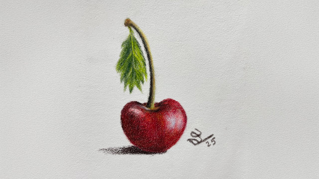 Drawing A Realistic Cherry in Colour Pencil on Pastelmat - YouTube