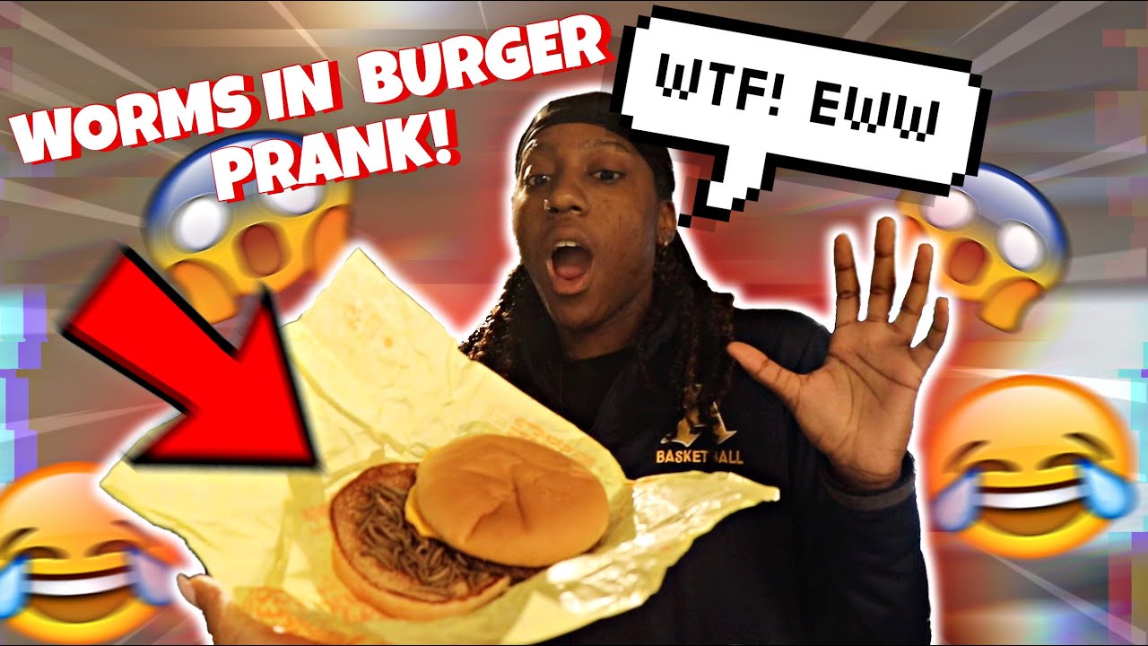 WORMS IN BURGER PRANK ON MY ROOMMATE!! - YouTube