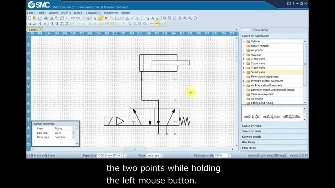 Connect piping on the SMC Pneumatic Circuit Drawing Software [13] - YouTube