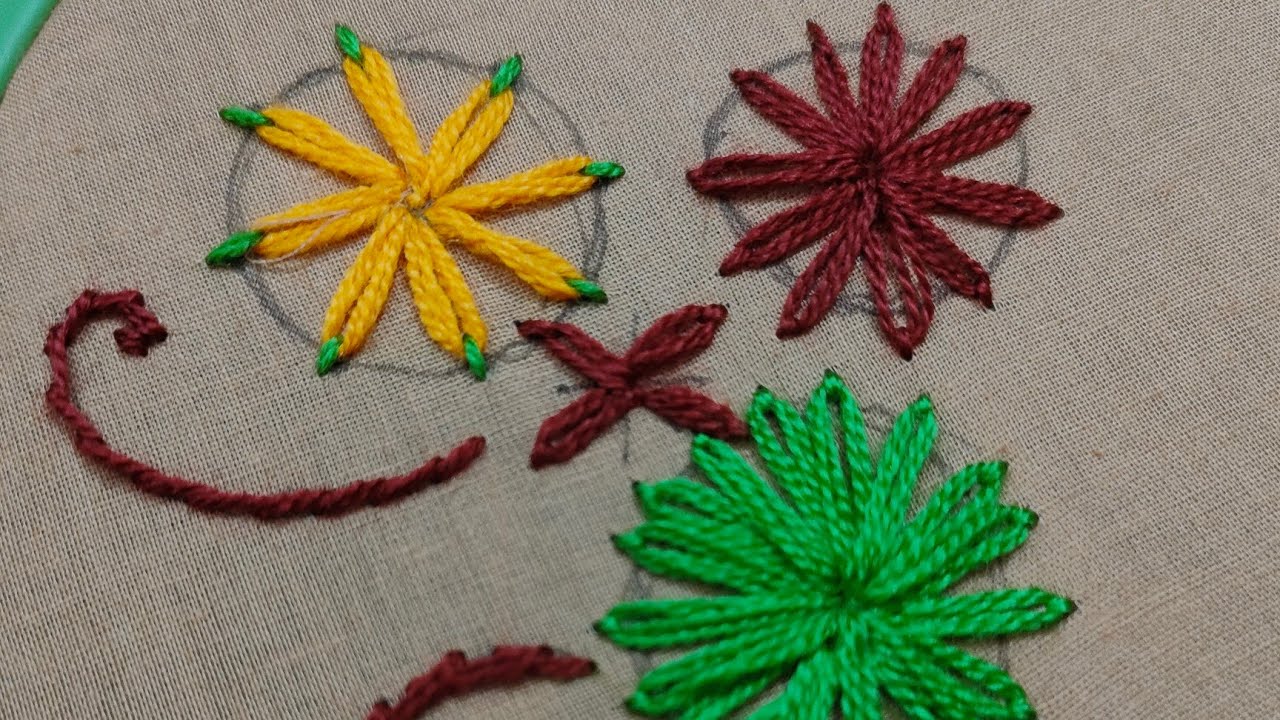 Lazy Daisy Double Colour Thread Flower Stitch/Lazy Daisy Flower stitch ...