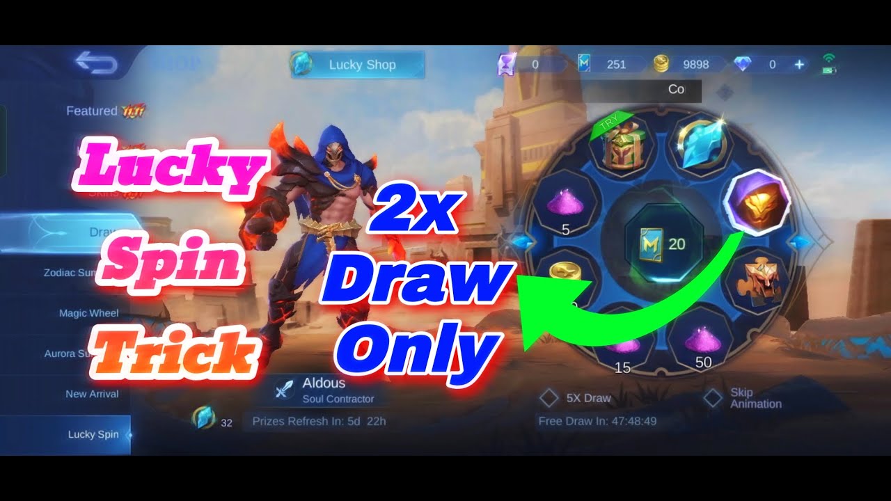 Lucky Spin Trick Only 2X Draw Get Aldous Hero | Lucky Spin in Mobile ...
