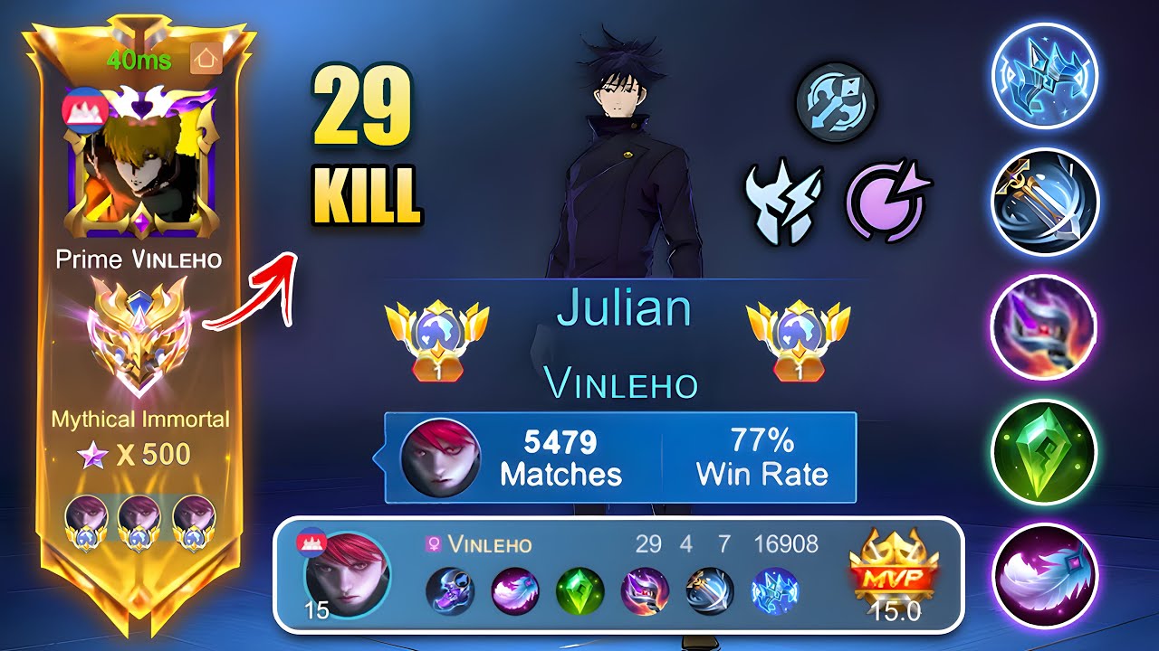 29 KILL JULIAN best build and emblem 2024 | TOP 1 GLOBAL | MLBB - YouTube