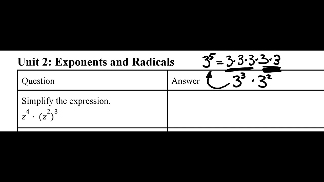 Unit 2 Exponents and Radicals--1st question - YouTube