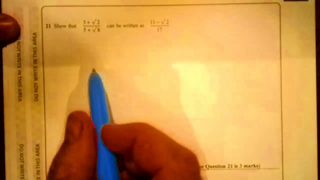 Rationalising the denominator gcse 9-1 exam question - YouTube
