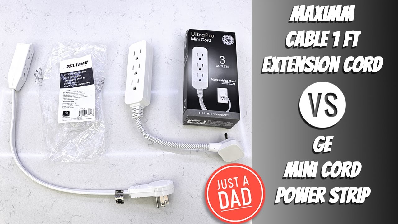 Maximm 1 Ft Extension Cord vs GE Mini Cord Comparison - YouTube