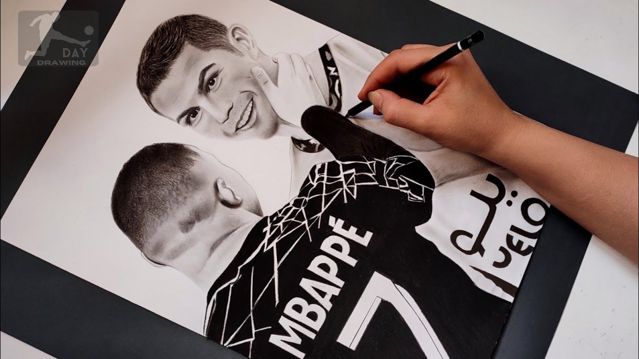 Drawing Mbappé touches Cristiano Ronaldo 2023 || how to draw a Mbappé ...