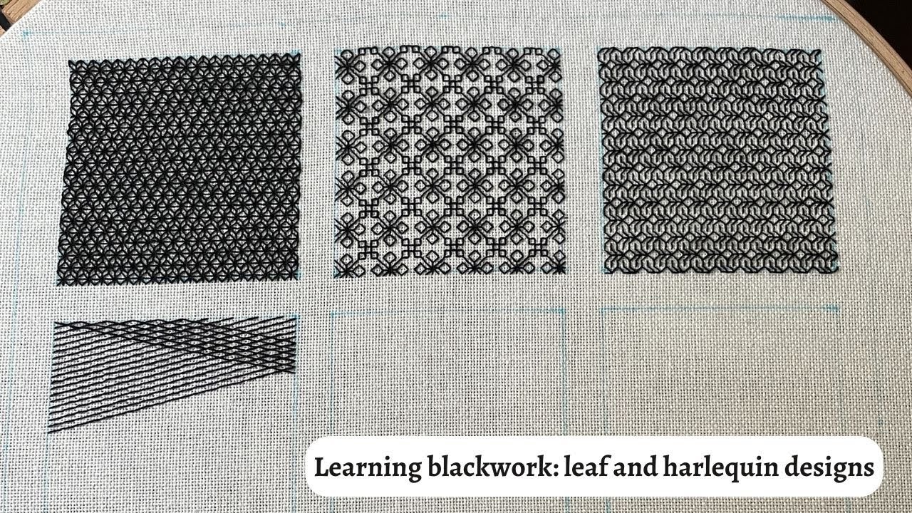 Blackwork embroidery: leaf and harlequin designs - YouTube