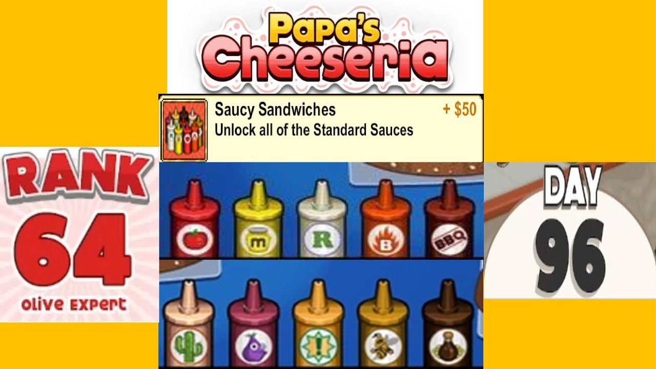 Papa's Cheeseria | RANK 64 - All Standard Sauses Unlocked - YouTube
