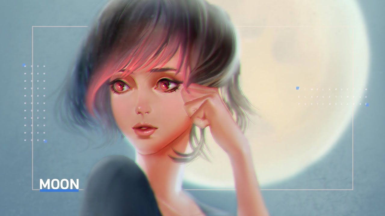 Painting "Moon" portrait (Original character), Timelapse art process ...