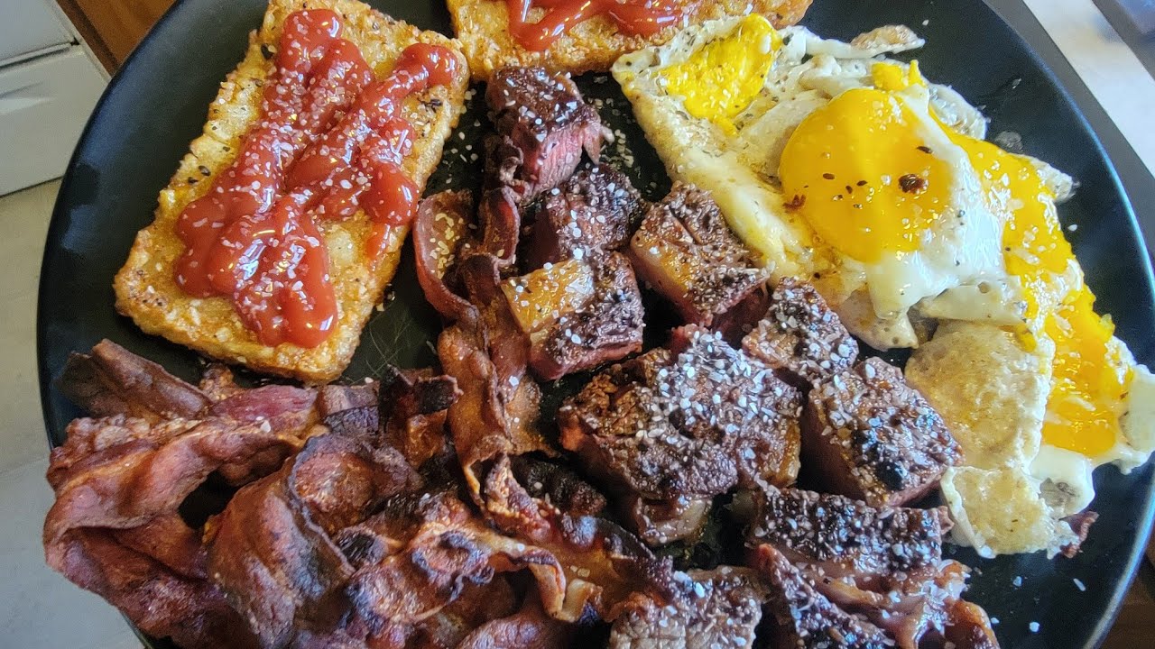 Breakfast Ribeye, Eggs, Bacon & Hashbrowns - YouTube