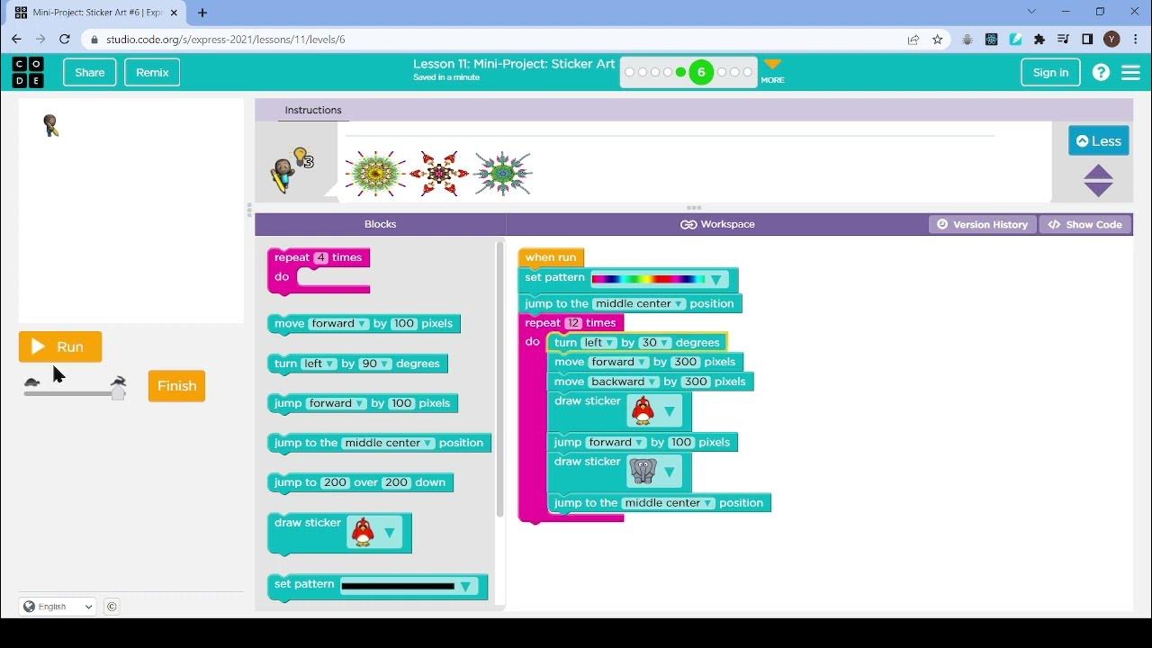 L11-6 |Code.org | Express-2021 | Lesson 11:Mini-Project: Sticker Art ...